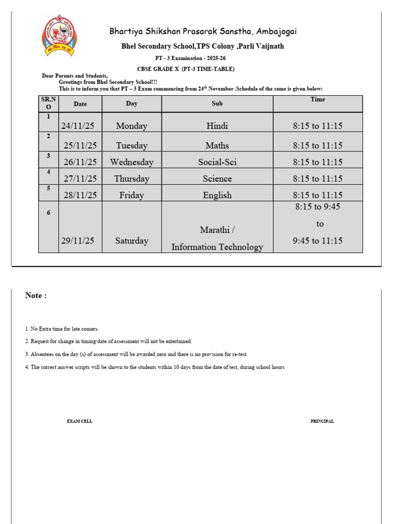 Grade 10 Pt-3 Timetable | PDF