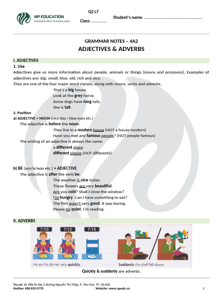 q2 l7 - Grammar Notes Adjectives & Adverbs (GV) | PDF | Adverb | Adjective