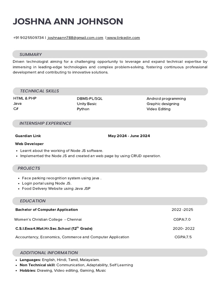 Joshna Ann - Resume | PDF