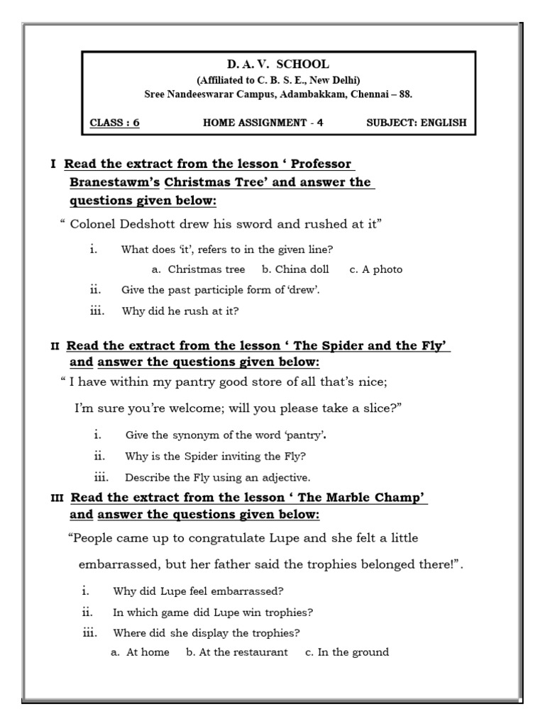 Class 6 English Home Assignment 4 | PDF