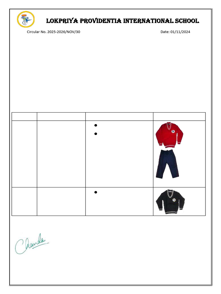 Winter Uniform Details for Lokpriya School | PDF