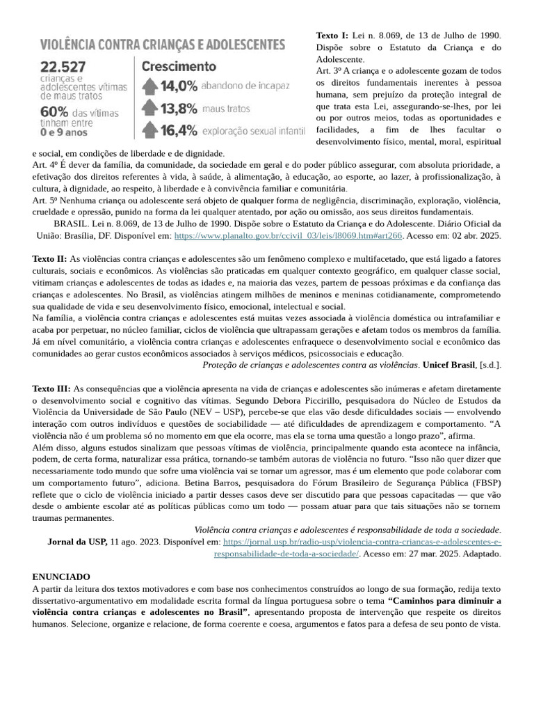 Proposta ENEM - Violência Infantil | PDF | Violência | Família