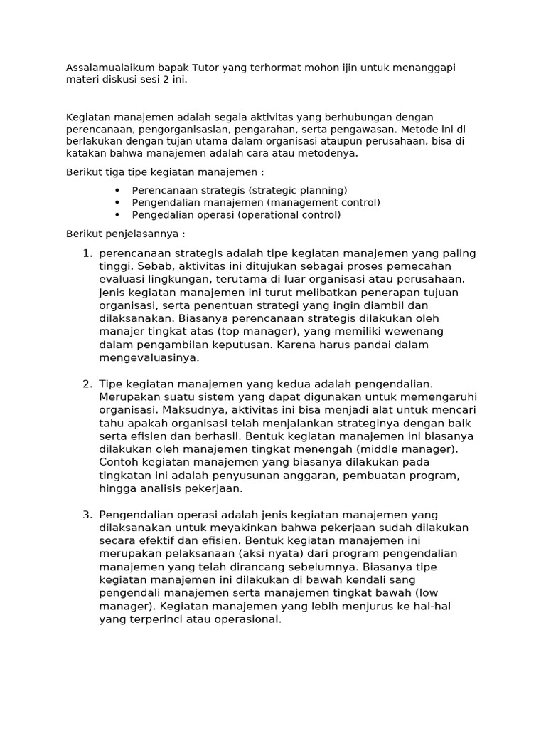 Assalamualaikum Bapak Tutor Yang Terhormat Mohon Ijin Untuk Menanggapi Materi Diskusi Sesi 2 Ini ...