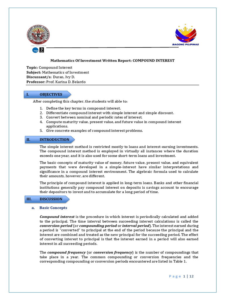 Compound Interest Report Written Report - Duran, I. | PDF | Compound ...