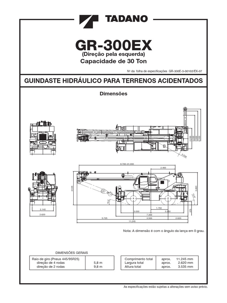 Especificações do Guindaste Hidráulico GR-300EX | PDF | Motores | Eixo