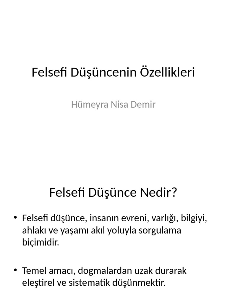 Felsefi Dusuncenin Ozellikleri Slayt | PDF