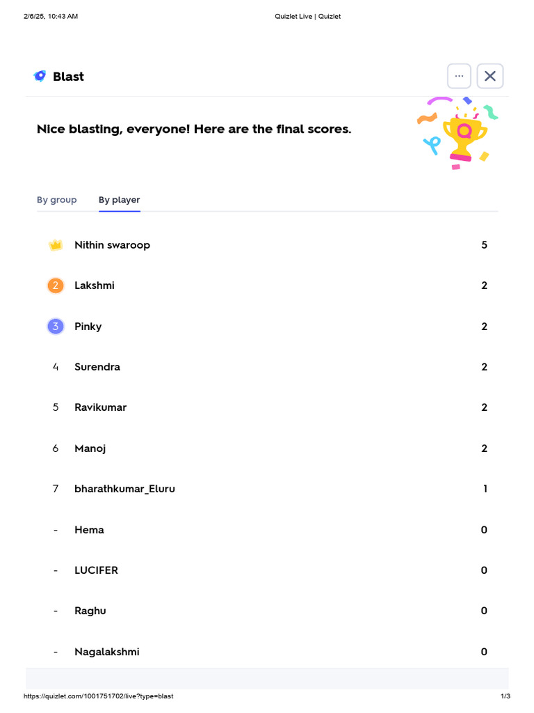 Quizlet Live Game Final Scores | PDF