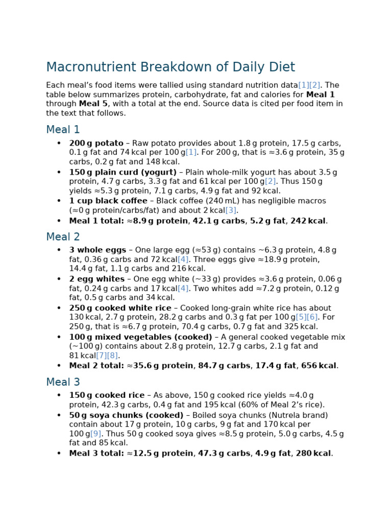 Macronutrient Breakdown of Daily Diet | PDF | Carbohydrates | Calorie