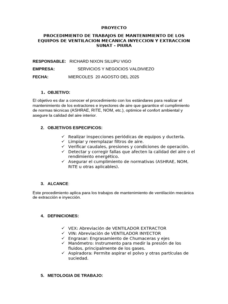 Plan de Trabajo Sunat | PDF | Ventilación (Arquitectura) | Aspiradora