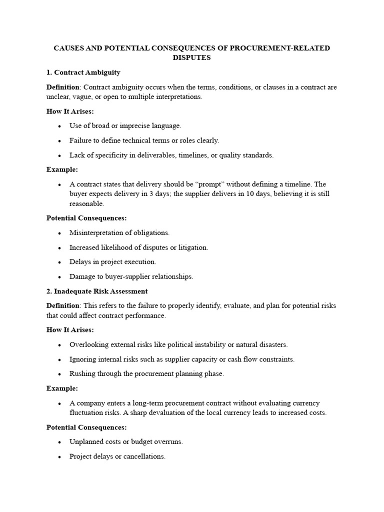 Procurement Disputes: Causes & Effects | PDF | Risk | Procurement