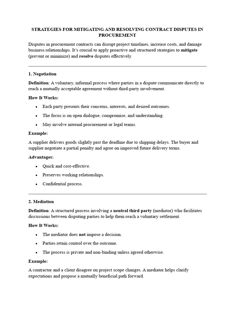Strategies For Mitigating and Resolving Contract Disputes in ...