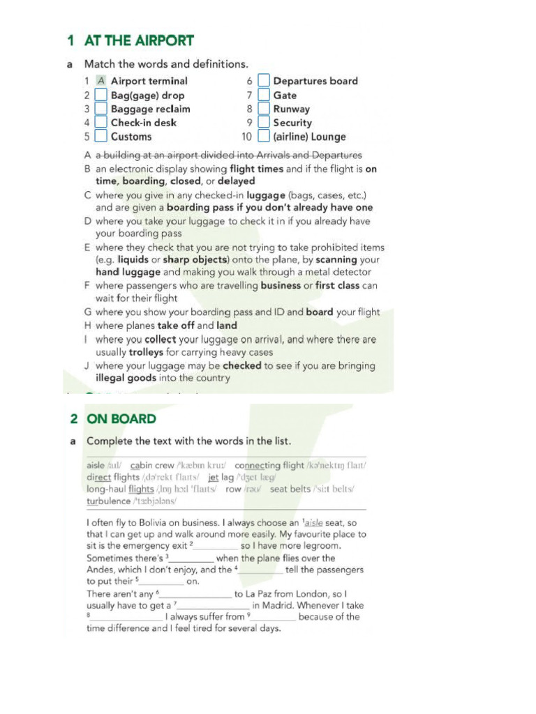 AIR TRAVEL Vocabulary | PDF