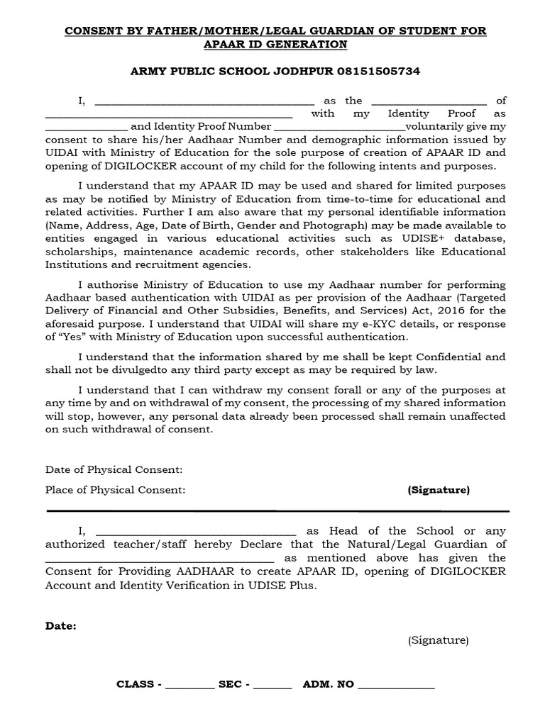 APS Consent Form APAAR Modified Approved | PDF | Computing | Access Control