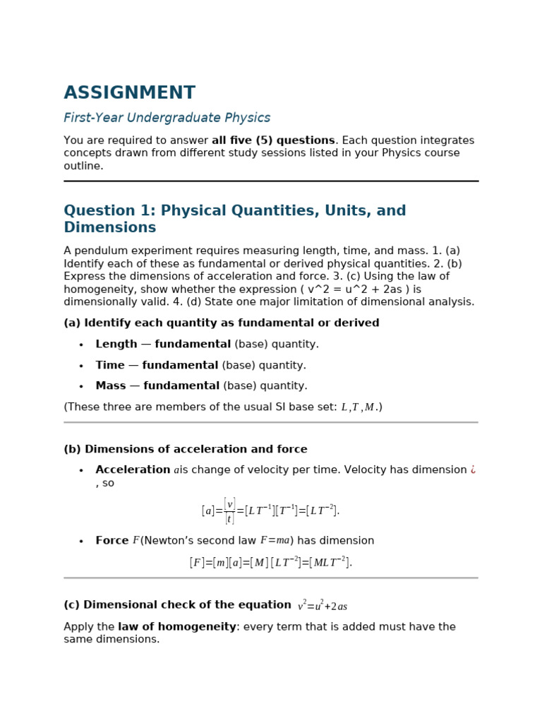 First Year Physics Assignment | PDF | Force | Euclidean Vector