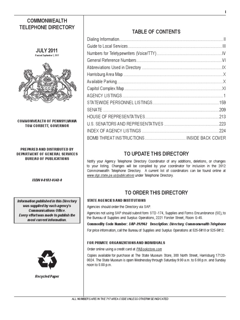 2011 Commonwealth Telephone Directory | PDF | Hotel | Pennsylvania