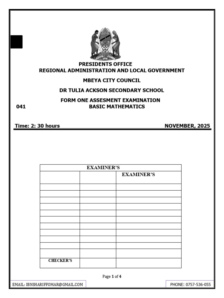 f1 Basic Mathematics Exams November 2025-1 | PDF | Numbers | Mathematics