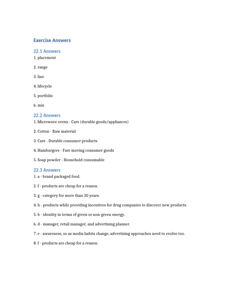 Exercise Answers | PDF