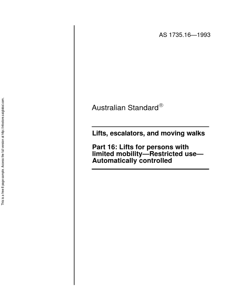 As 1735.16-1993 Lifts Escalators and Moving Walks Lifts For Persons ...