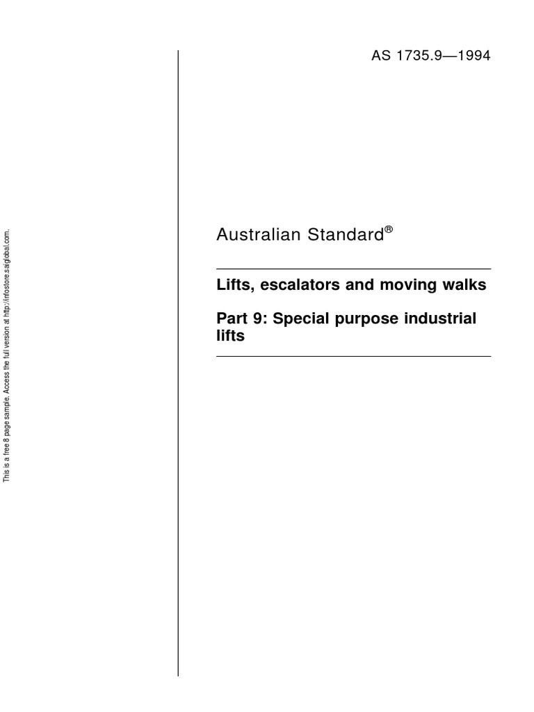 As 1735.9-1994 Lifts Escalators and Moving Walks Special Purpose ...