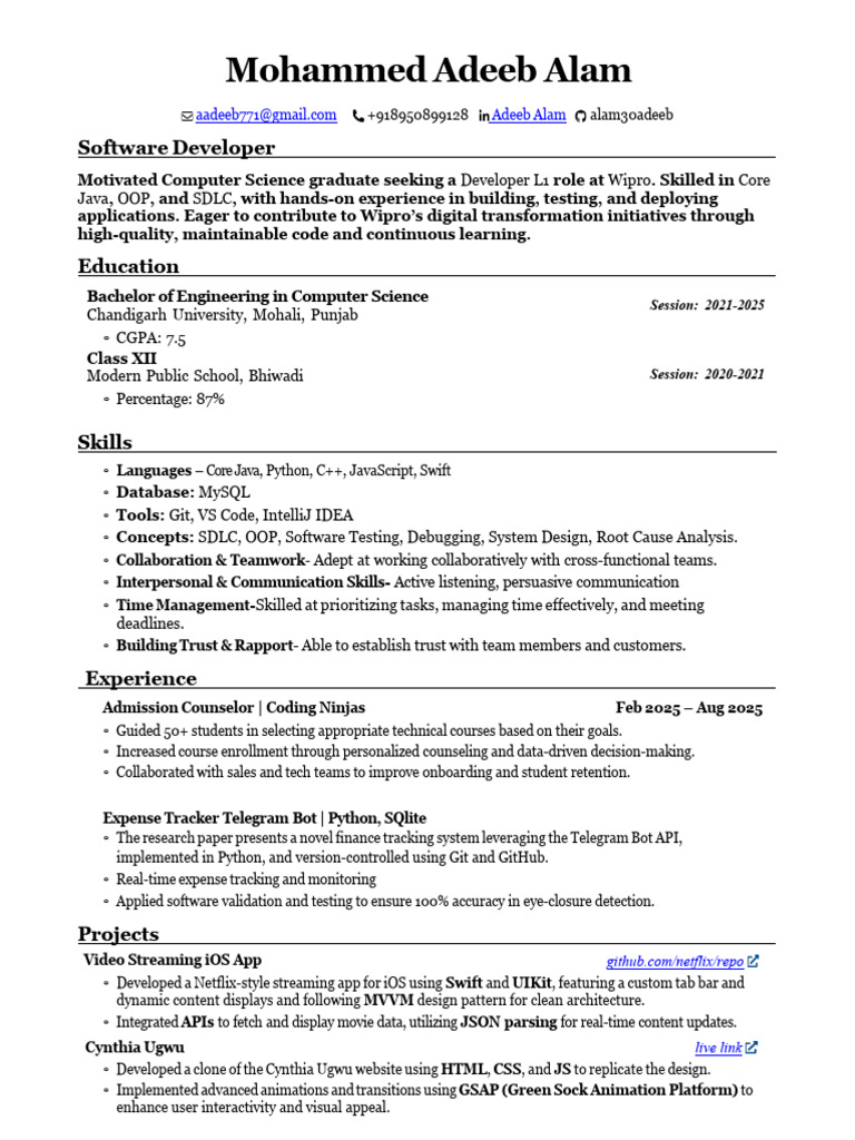 Adeeb Alam Wipro | PDF | Computer Programming | Computer Science