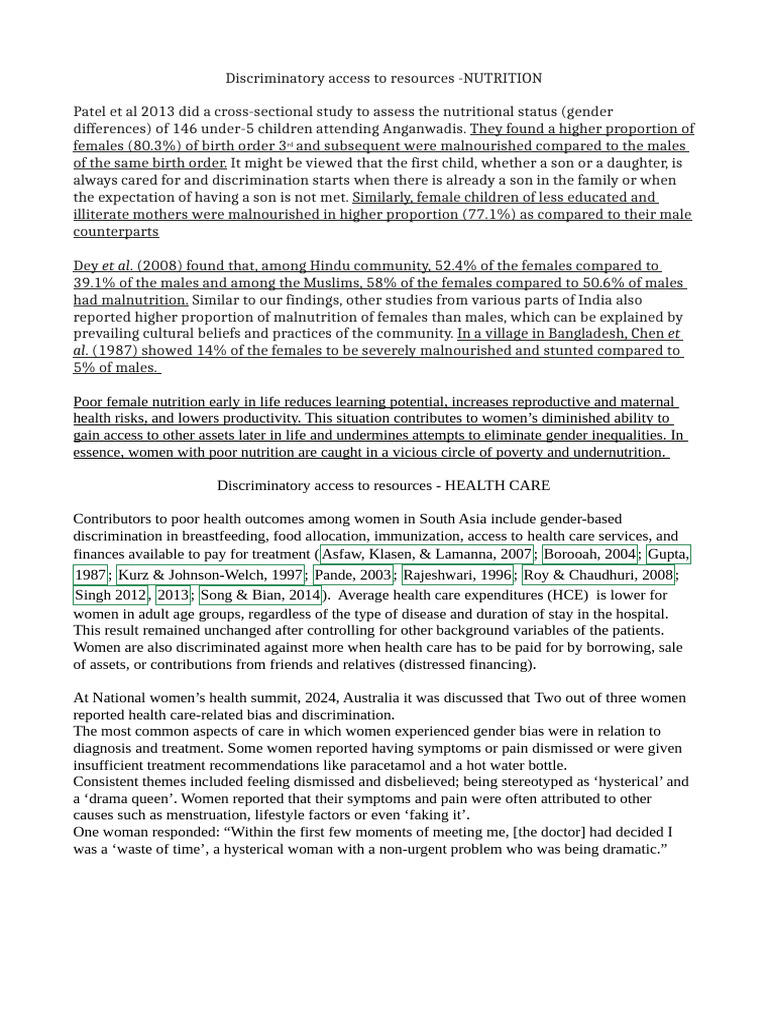 Gender Disparities in Nutrition and Healthcare | PDF | Malnutrition ...