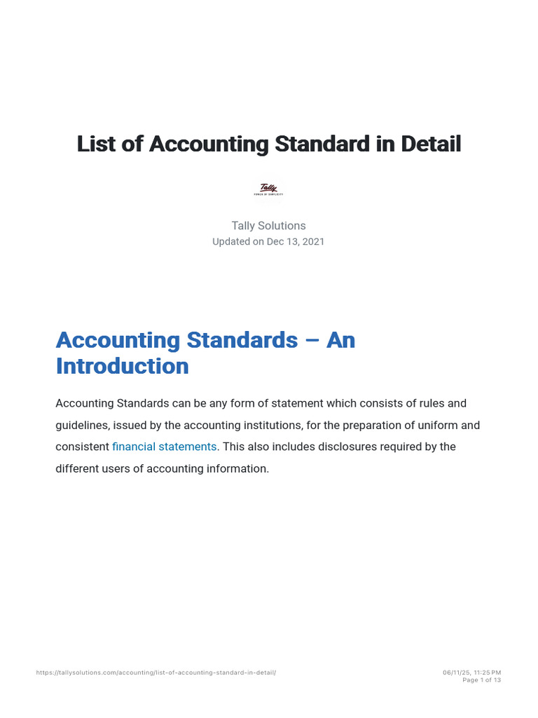 List of Accounting Standard in Detail - Tally Solutions | PDF ...
