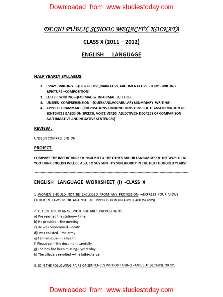 CBSE Class 10 Revision Worksheet 5 | PDF | English Language | Algebra