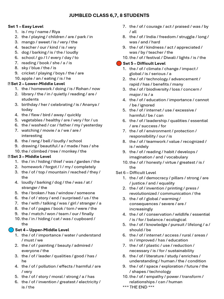 Jumbled Sentences For 678 | PDF | Natural Environment
