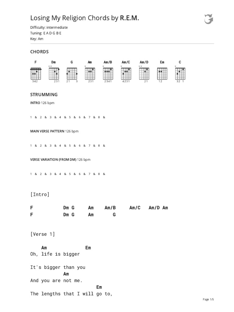 R.E.M. "Losing My Religion" Chords | PDF | Song Structure | Music Theory