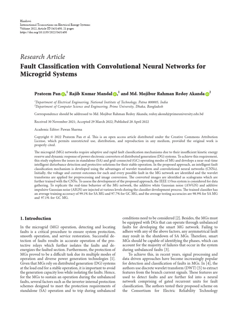 Fault Classification in Microgrids Using CNNs | PDF | Wavelet ...