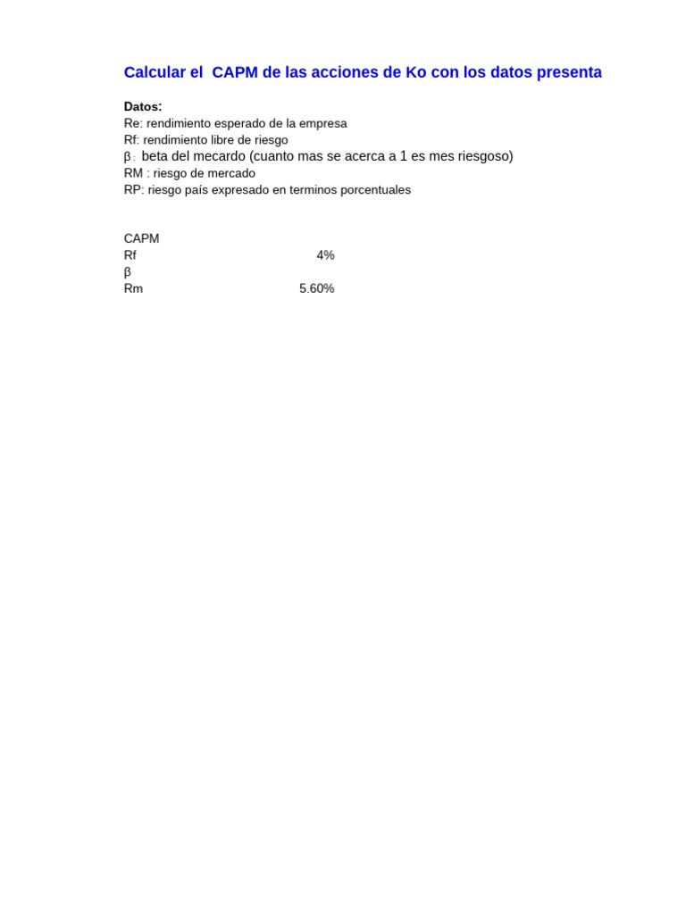 Calculo del CAPM para acciones de Ko | PDF