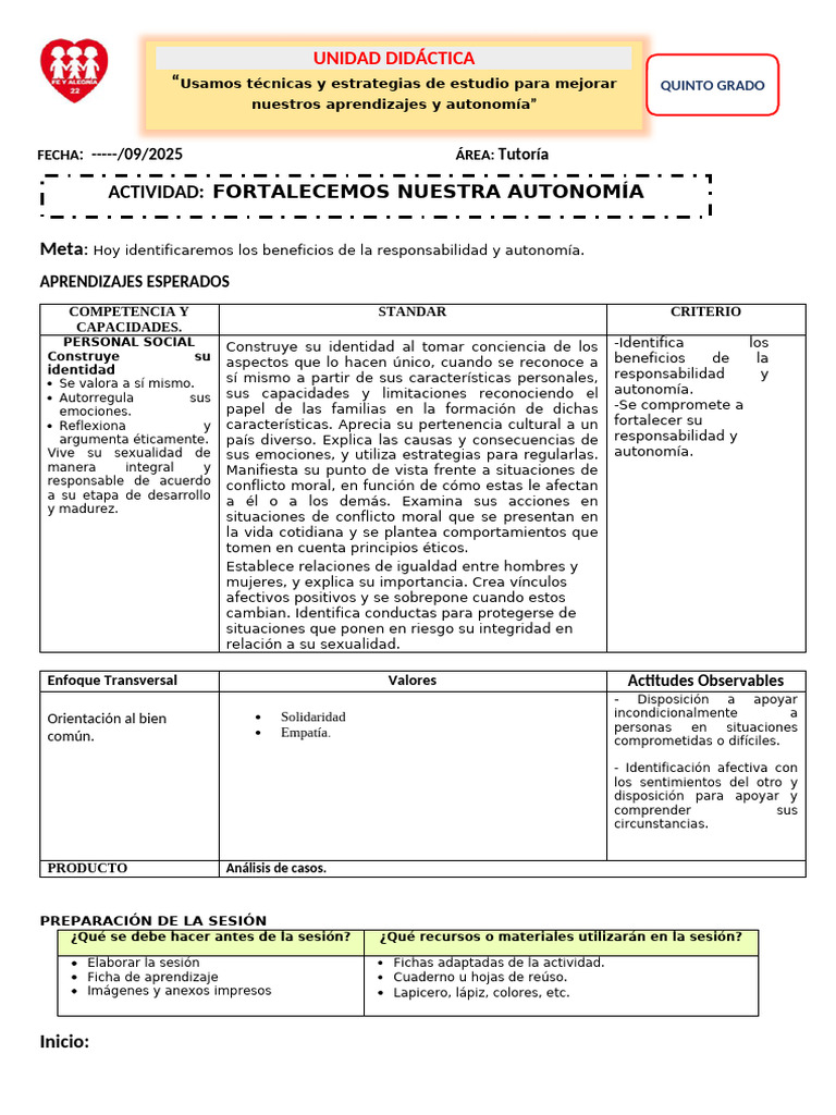 Sesion Tutoría Fortalecemos Nuestra Autonomía | PDF | Autonomía | La ...