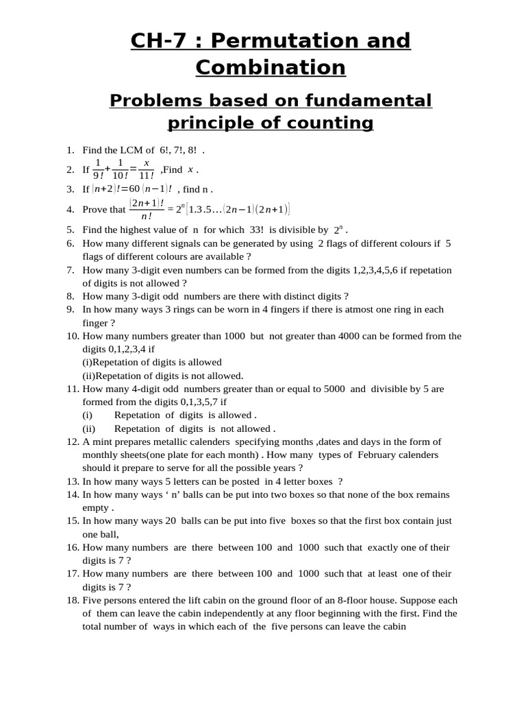 CH 7 - Fundamental Principle of Counting (Assignment) | PDF | Chess Theory | Chess