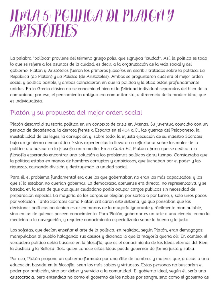 Política de Platón y Aristóteles: Análisis | PDF | Platón | Aristóteles