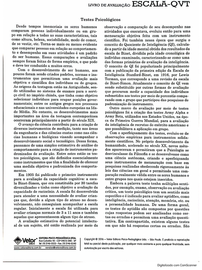 Livro de Avaliação Escala-QVT | PDF