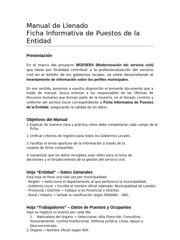Manual_Llenado_Ficha_Puestos_Gobiernos Locales | PDF
