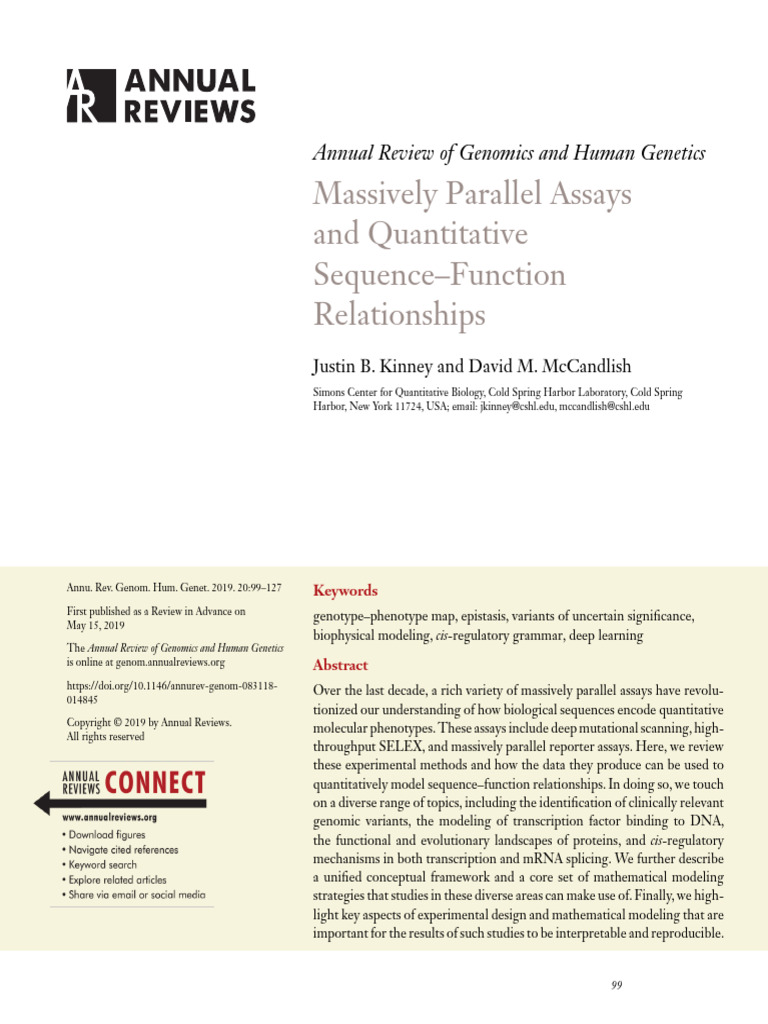 Massively Parallel Assays and Quantitative Sequence-Function Relationships | PDF | Dna ...