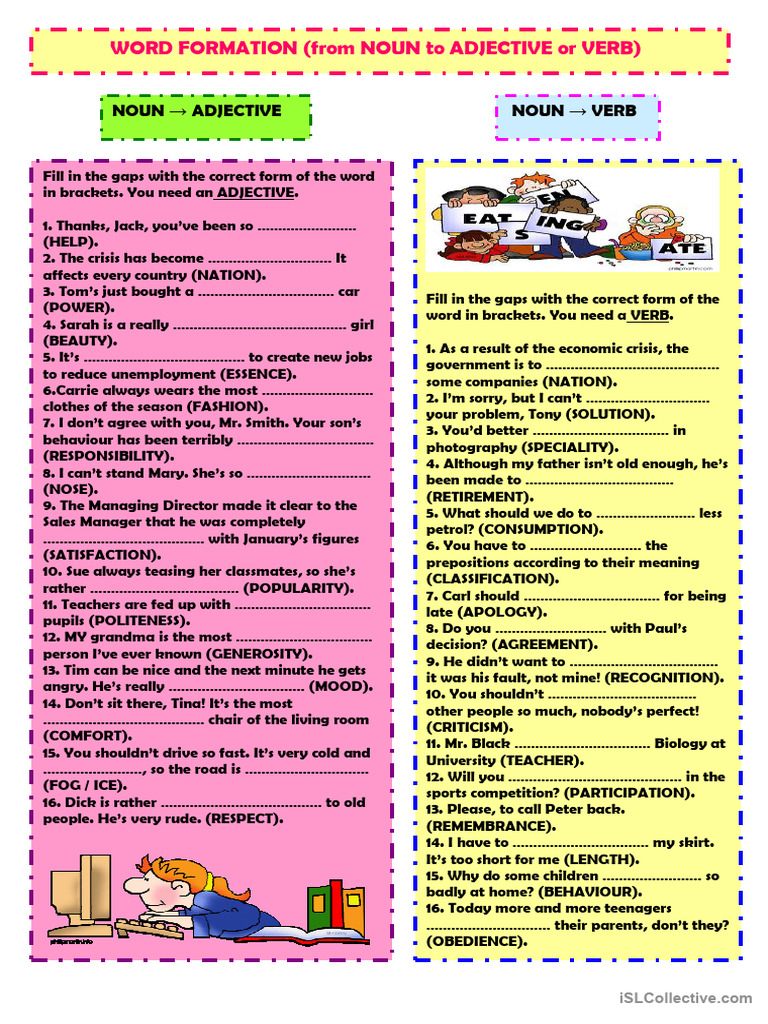 Word Formation: Noun to Adjective/Verb | PDF | Adjective | Verb