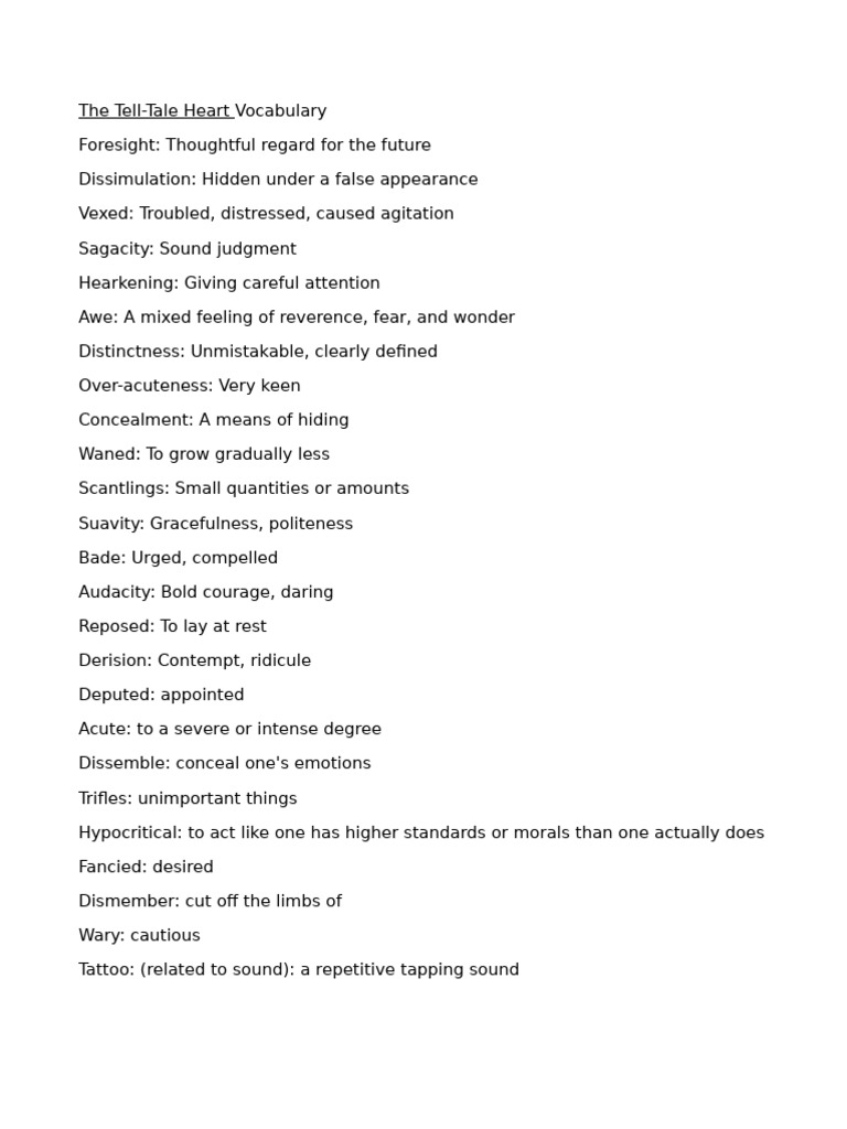 The Tell Tale Heart - Vocabulary | PDF