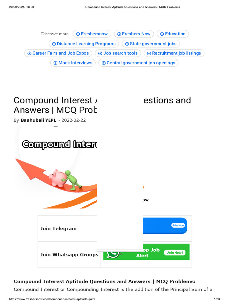 Compound Interest Aptitude Questions and Answers - MCQ Problems | PDF ...