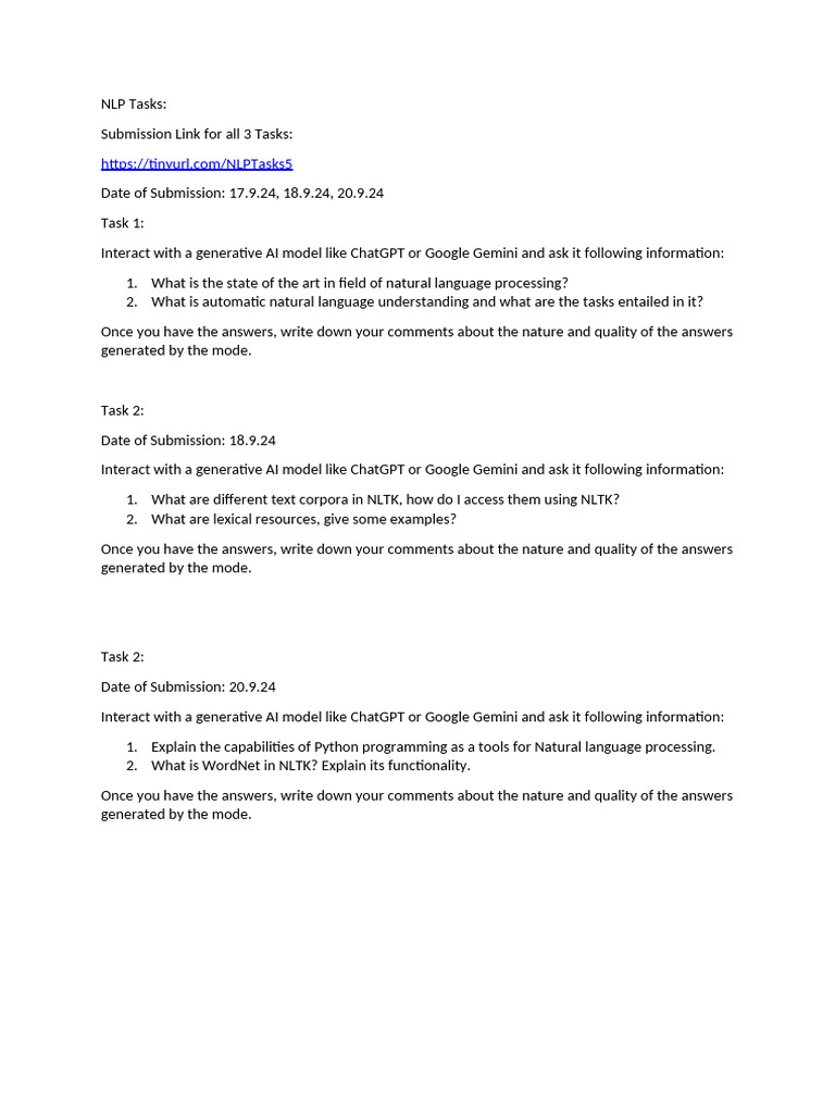 NLP Tasks Submission Guidelines | PDF