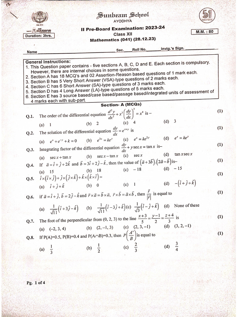 Maths Preboard Paper 2 | PDF