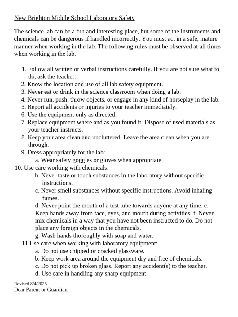 NBMS Science Laboratory Safety Contract | PDF | Laboratories