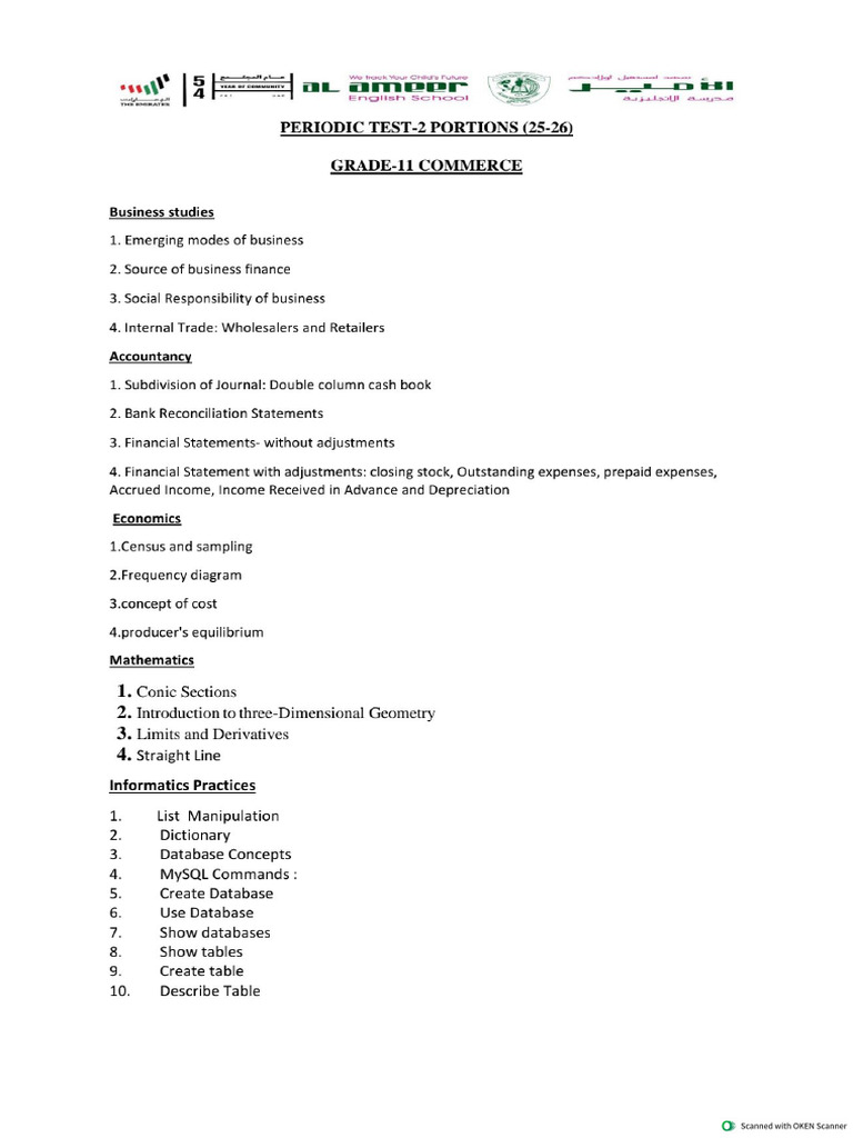 Grade 11 Commerce PT2 Portions | PDF