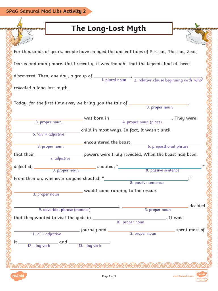 Activity 2 - The Long-Lost Myth | PDF | Verb | Noun