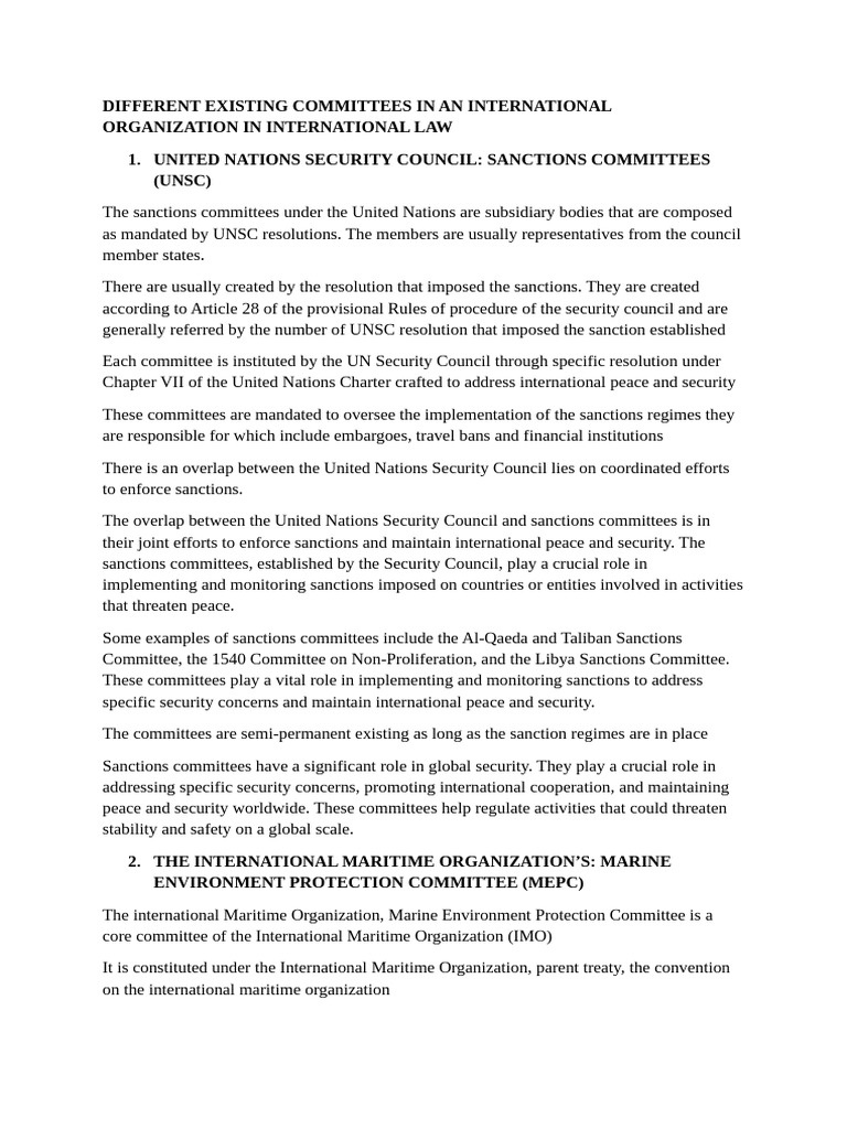 Different Committees of an International Organization- Law of ...
