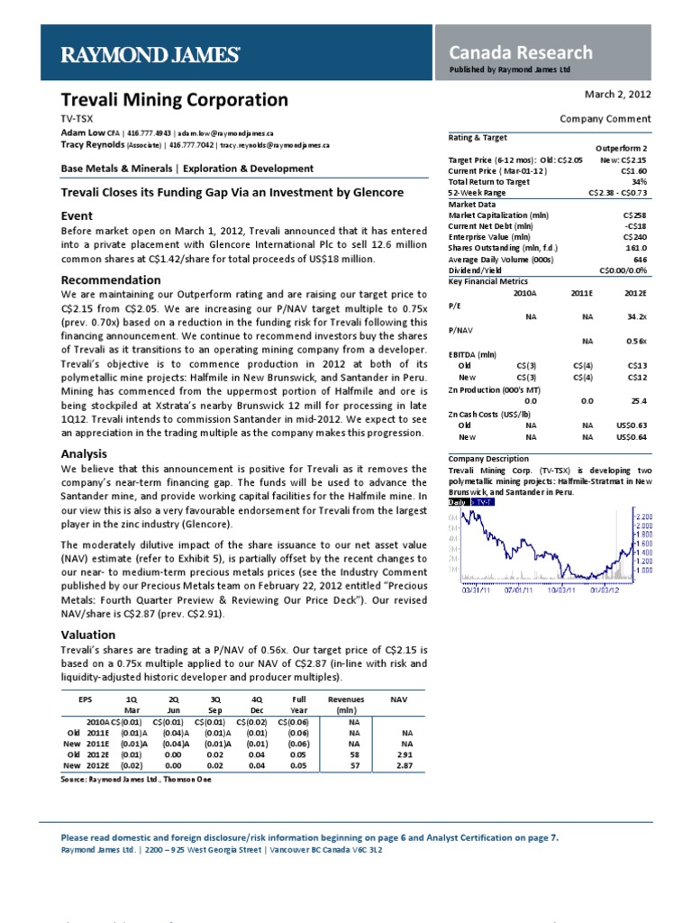 Trevali Mining - Raymond James | PDF | Financial Analyst | Securities ...