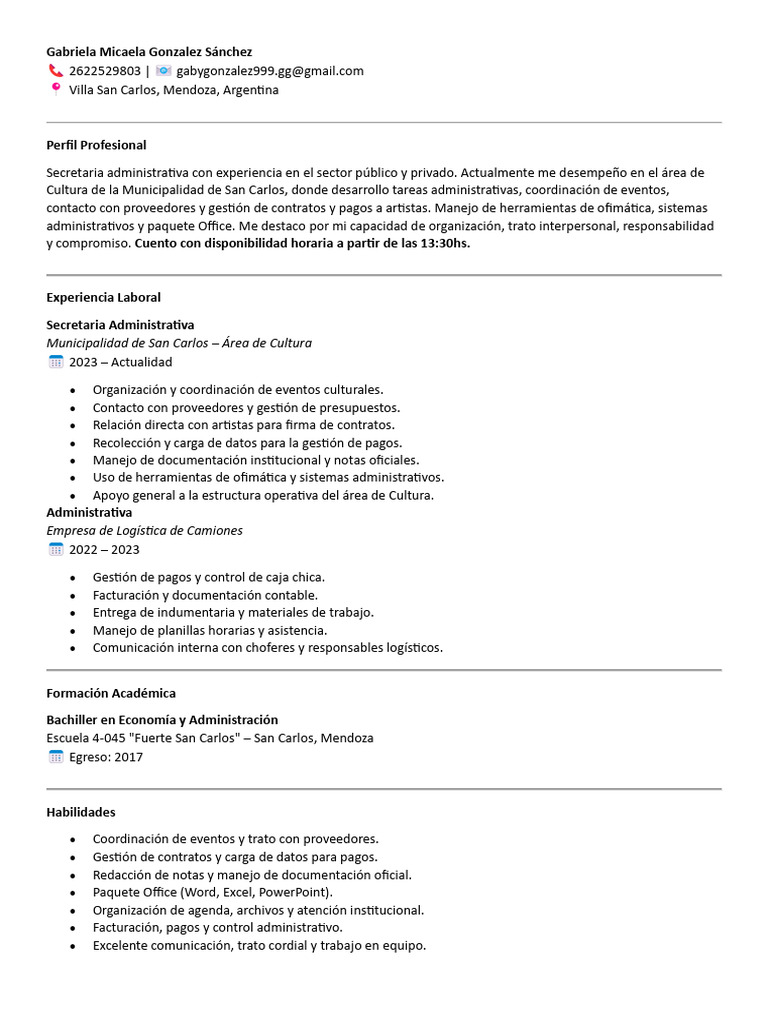 Secretaria Administrativa en Cultura | PDF
