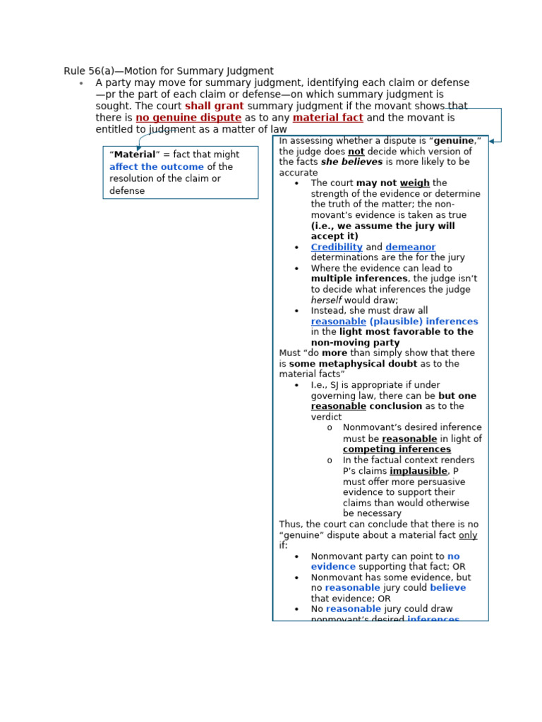 Summary Judgment Outline | PDF | Summary Judgment | Judgment (Law)