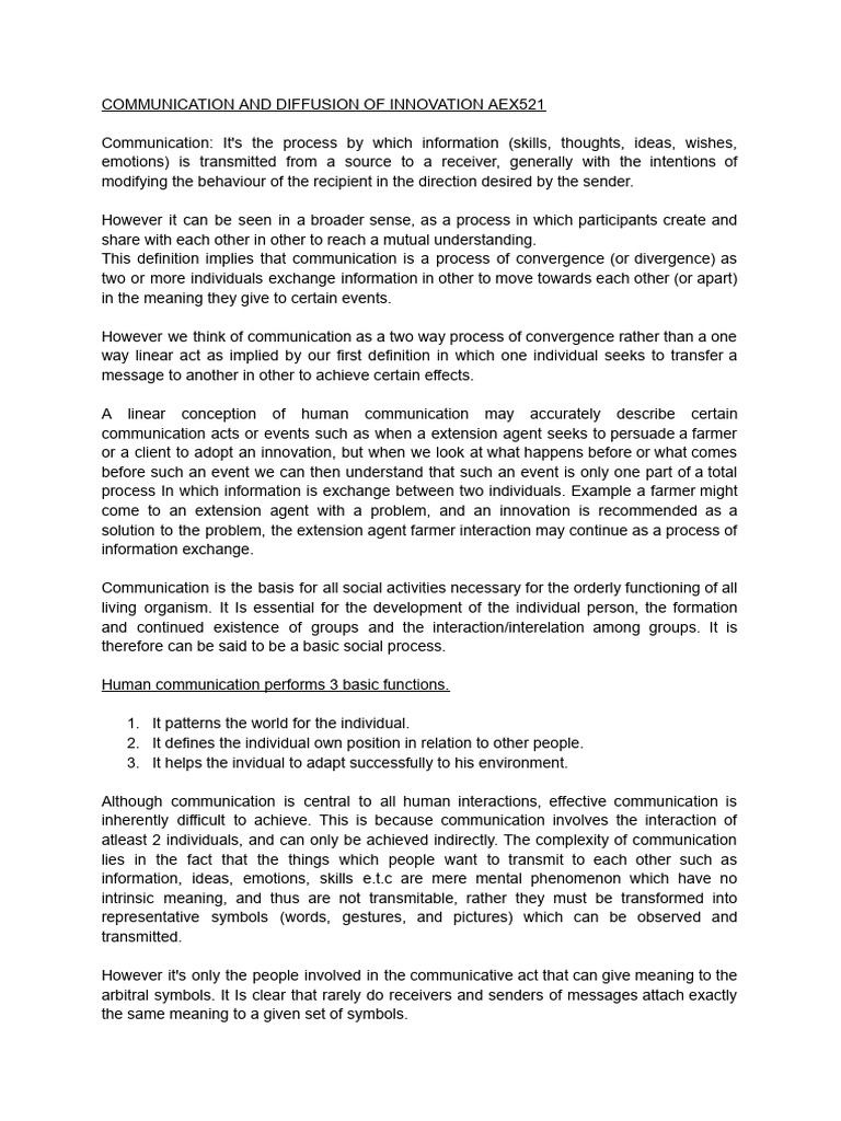 Communication and Diffusion of Innovation Aex521 | PDF | Communication ...